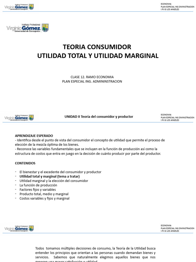 Clase 12 Utilidad Total y Utilidad Marginal (Autoguardado) | PDF | Utilidad | Utilidad marginal