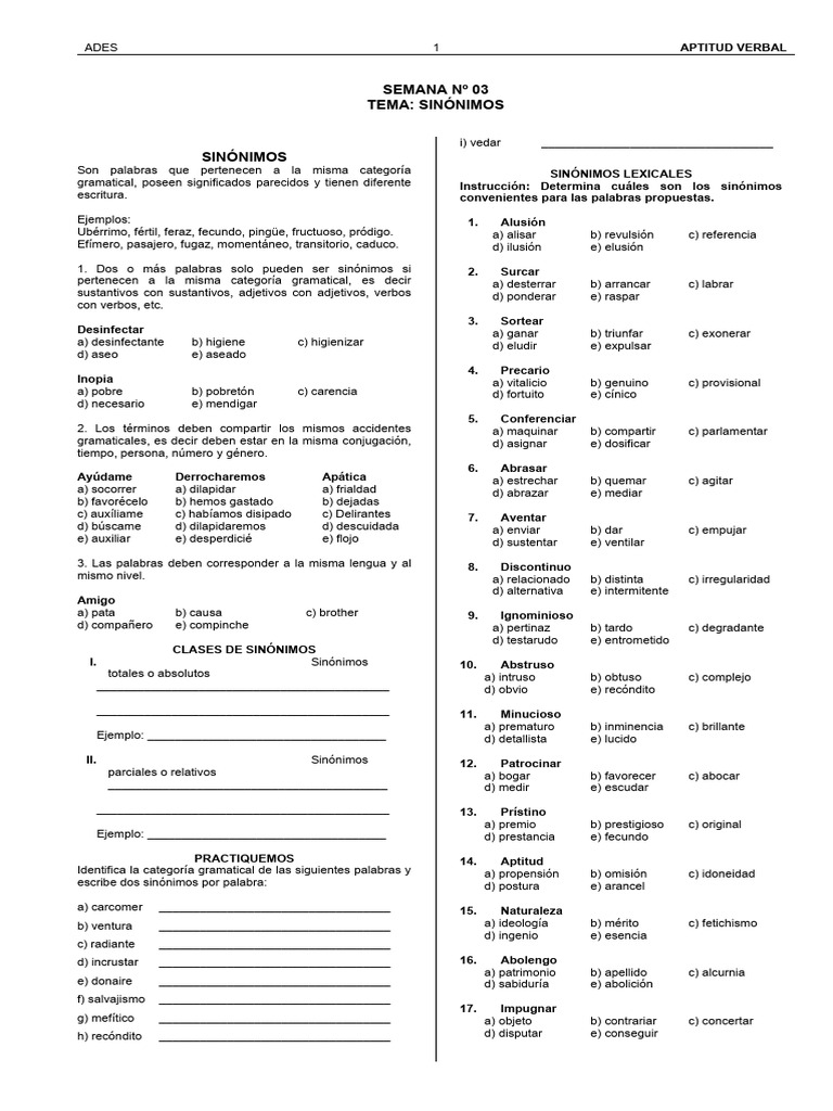 APTITUD VERBAL ADES | PDF | Verbo | Unidades Semánticas