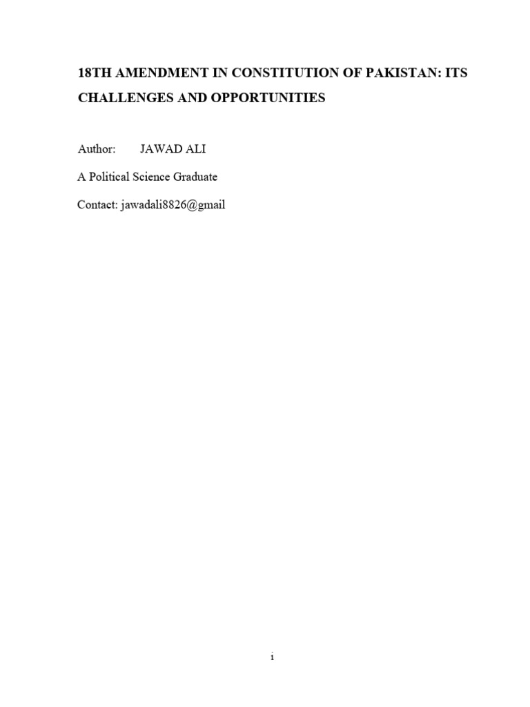 18th Amendment In Constitution Of Pakistan Pdf Muhammad Zia Ul Haq