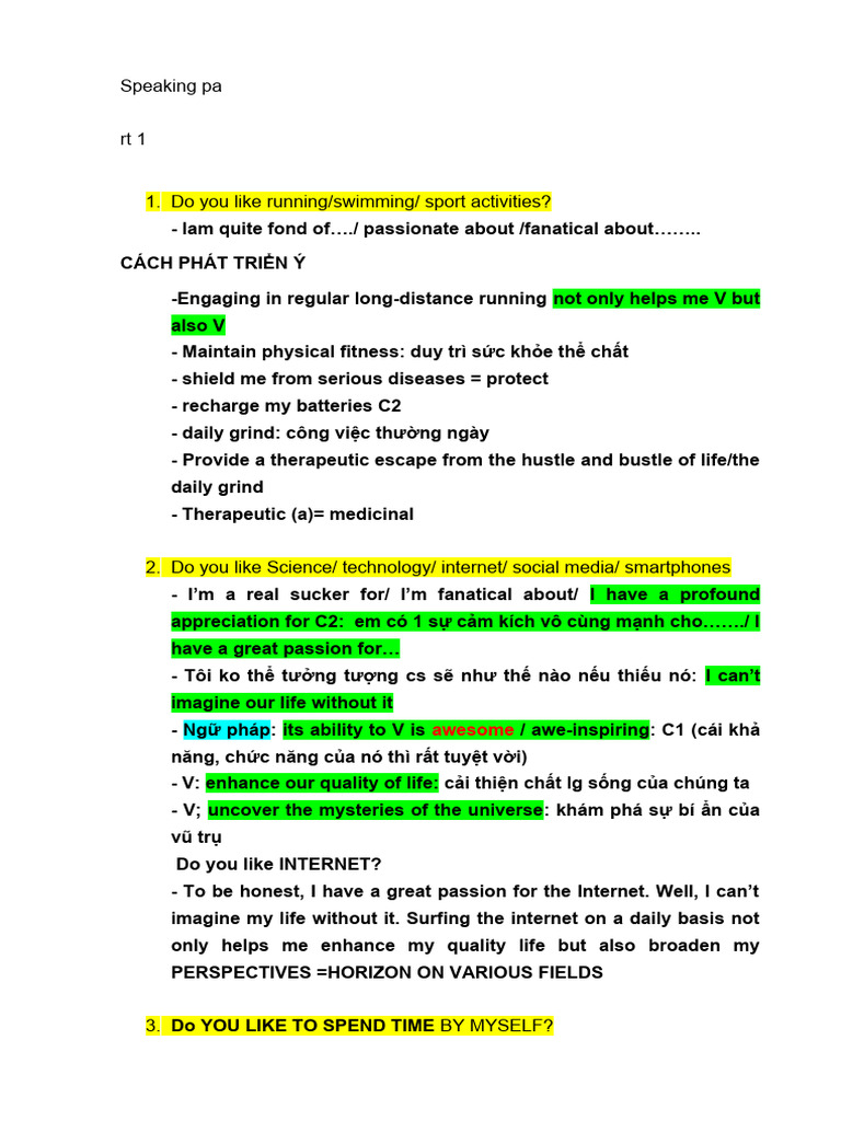 Speaking Part 1 - VSTEP | PDF