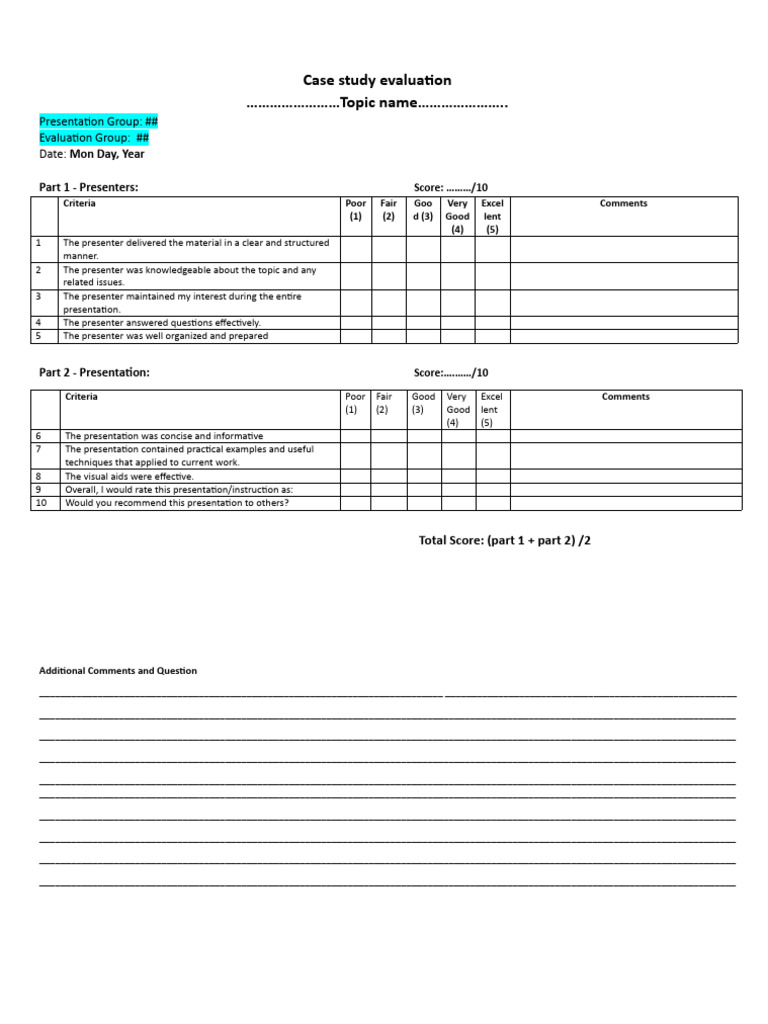 Rubric to evaluate case study | PDF | Cognition | Human Communication