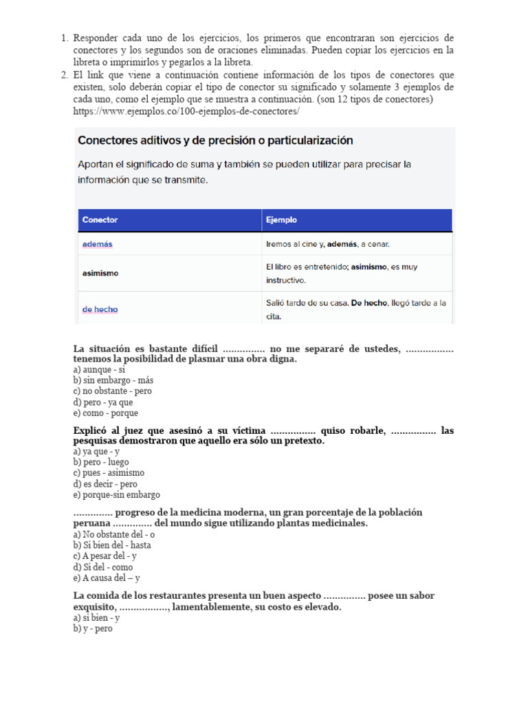 Ejercicios de oraciones eliminadas y conectores | PDF | Segunda Guerra ... Ejercicios de oraciones eliminadas y conectores | PDF | Segunda Guerra ...
