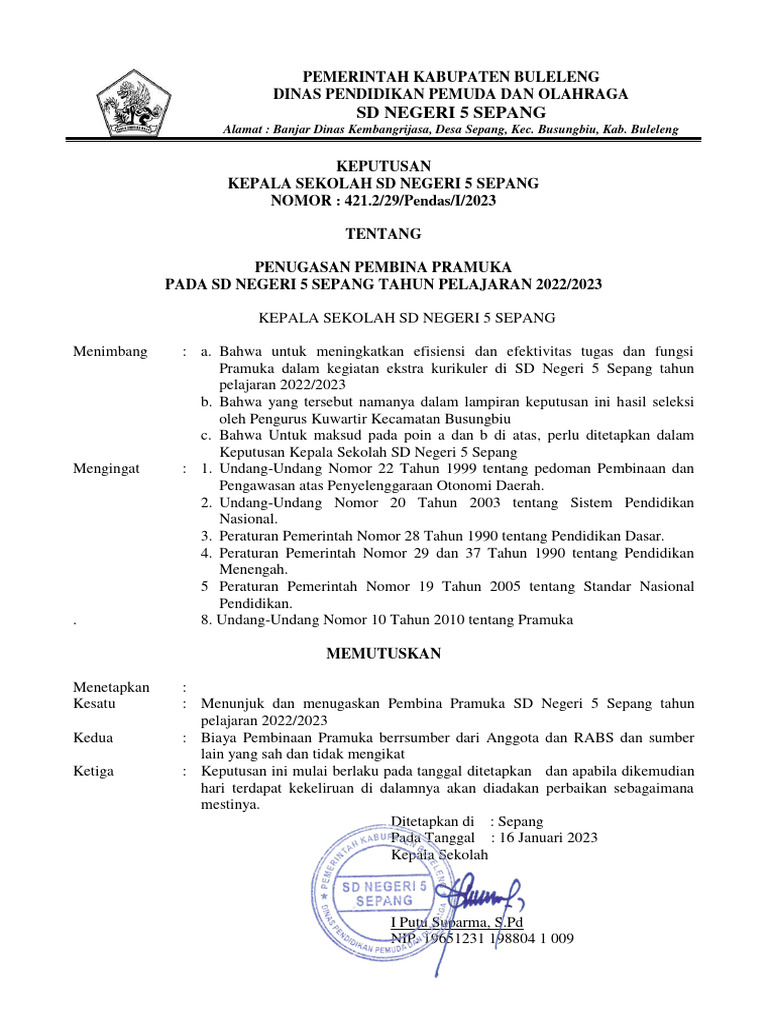 SK Pembina Pramuka | PDF