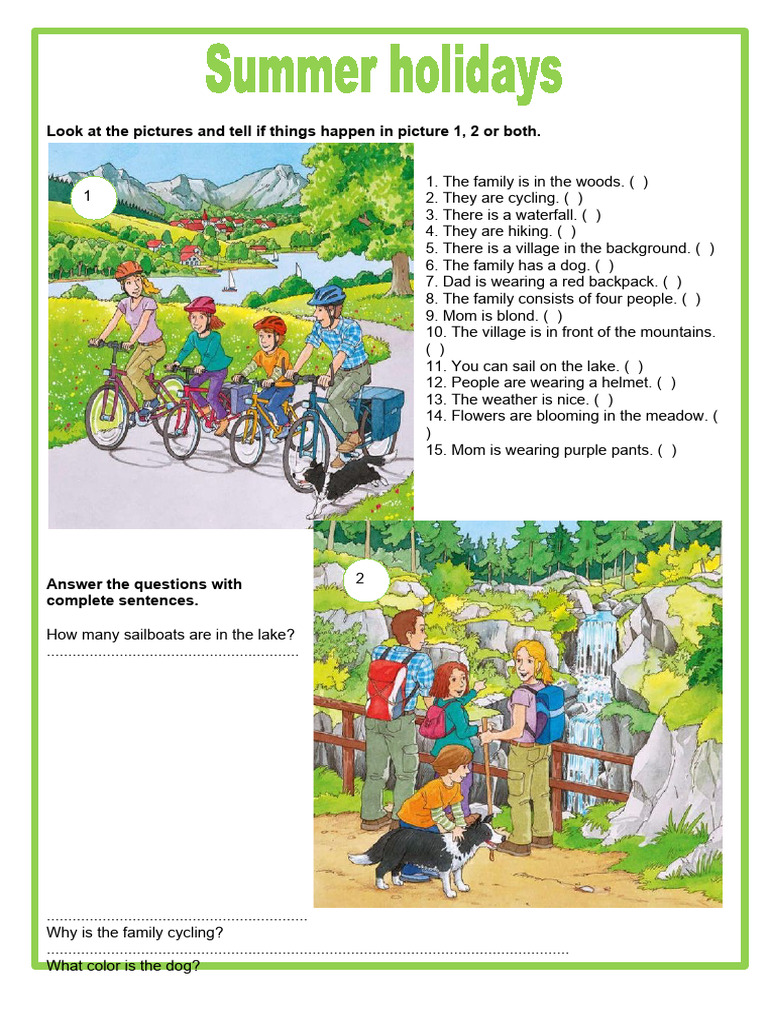 Picture Description Summer Holidays Oneonone Activities Picture ...