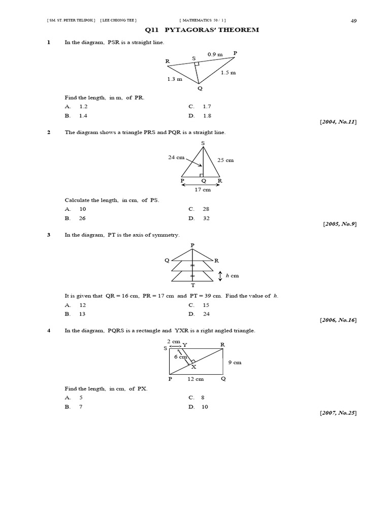 Q11 Pythagoras Theorem | PDF | Triangle Geometry | Euclidean Plane Geometry