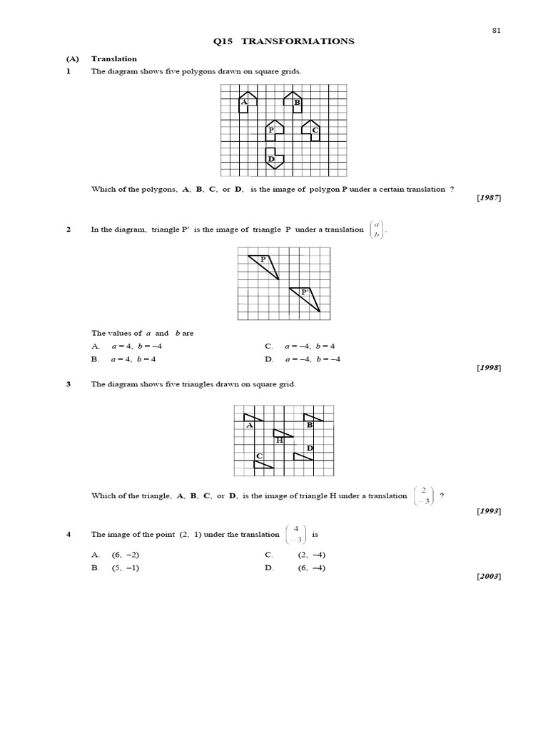 Q15 Transformations Pdf Cartesian Coordinate System Mathematics
