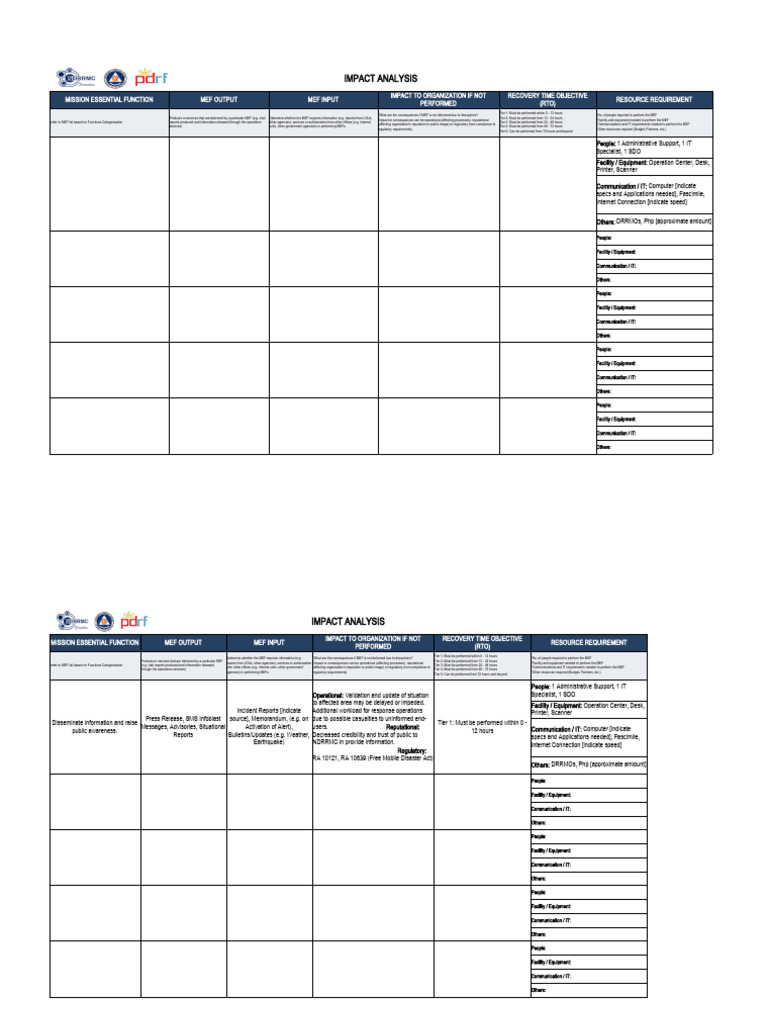 MEF Impact Analysis and Resource Needs | PDF | Disaster Recovery ...