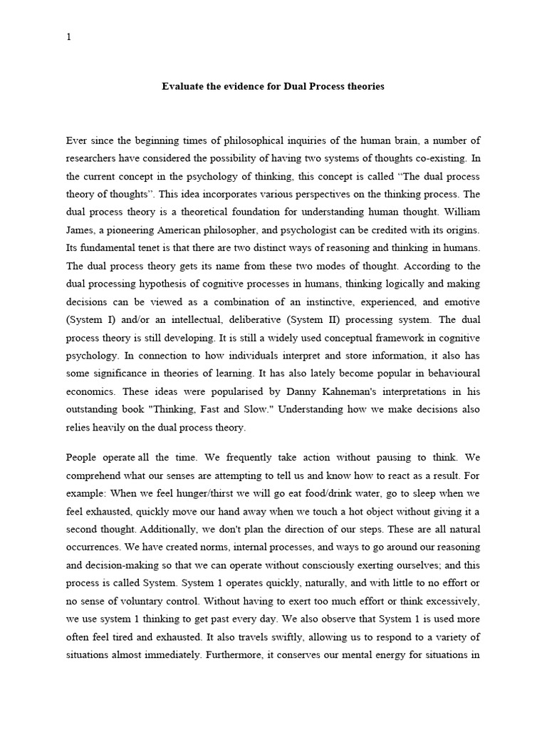 Evaluate The Evidence For Dual Process Theories | PDF | Thought | Theory