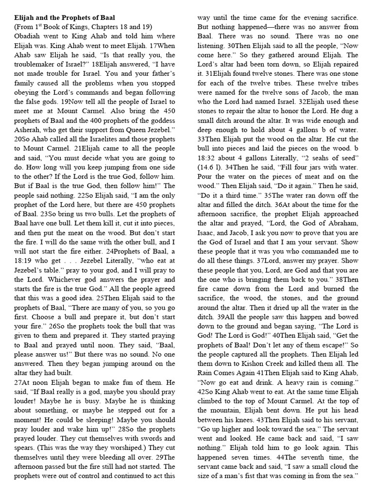 Elijah and The Prophets of Baal | PDF | Elijah | Old Testament Books