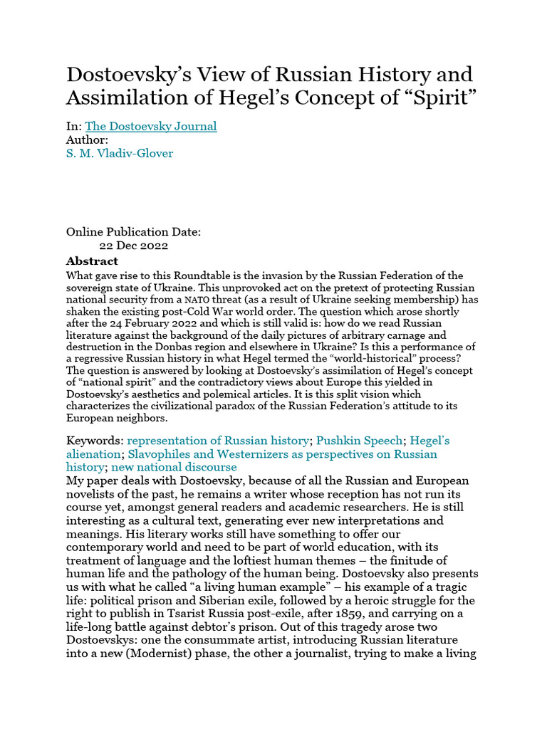 Dostoevsky's View of Russian History and Assimilation of Hegel's ...