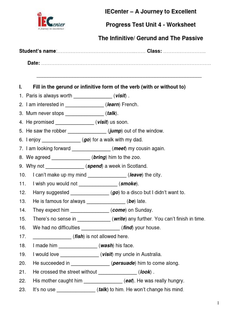 Gerund and Infinitive Practice Worksheet | PDF | Foreign Language ...