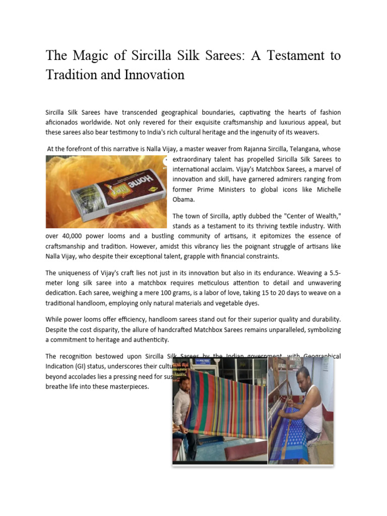 The Magic of Sircilla Silk Sarees | PDF | Weaving | Textile Industry