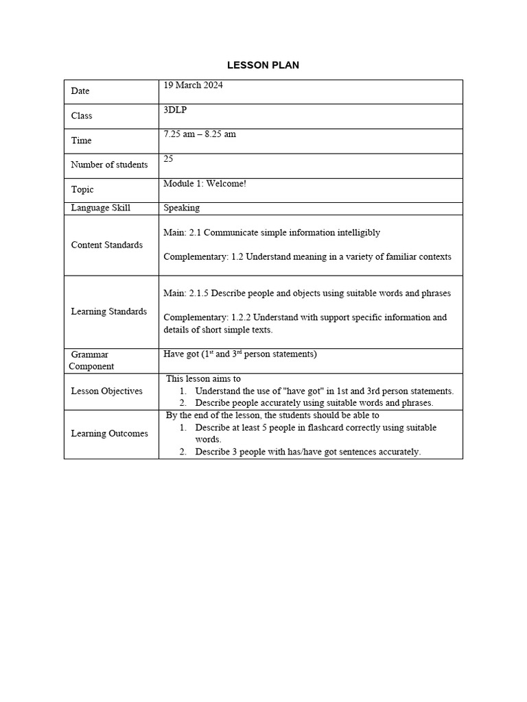 Lesson Plan - Week 1 Tue | PDF | Teachers | Curriculum