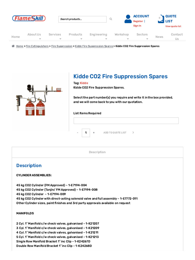 Kidde CO2 Fire Suppression Spares - Flameskill | PDF | Valve | Switch