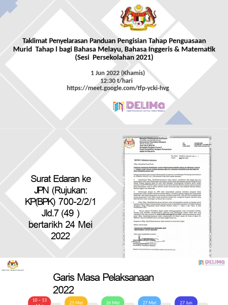 Bahan Taklimat Penyelarasan Panduan Pengisian TP Murid PLaN 2021 | PDF