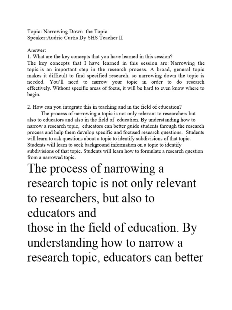 Narrowing The Topic | PDF | Learning | Science