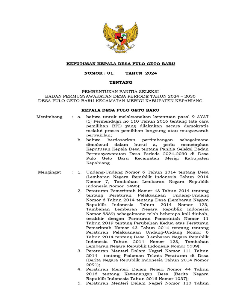 SK Seleksi BPD (WWW - Ciptadesa.com) | PDF