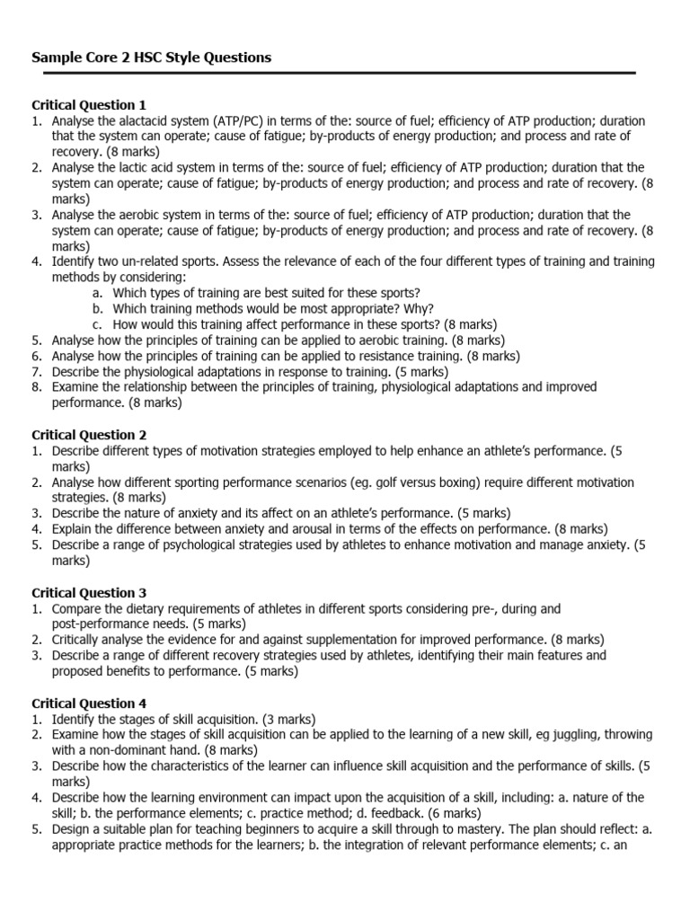 HSC PDHPE 2019 Sample Questions | PDF | Learning | Motivational