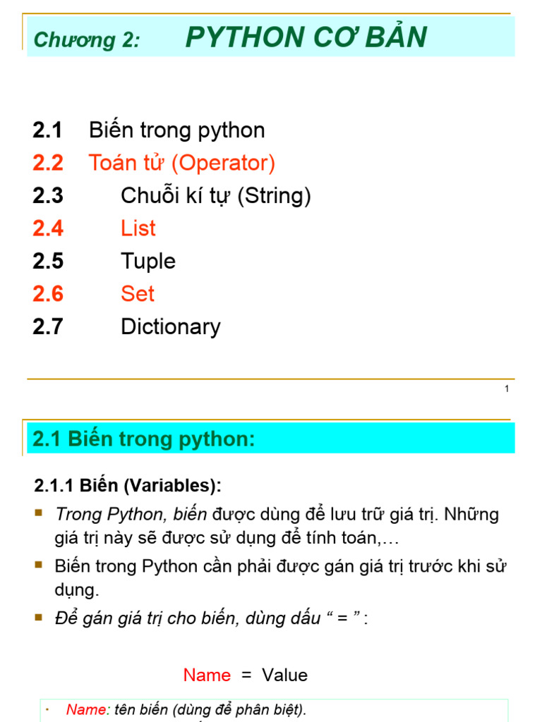 Chuong 2 - PYTHON - Variable Data Structure | PDF