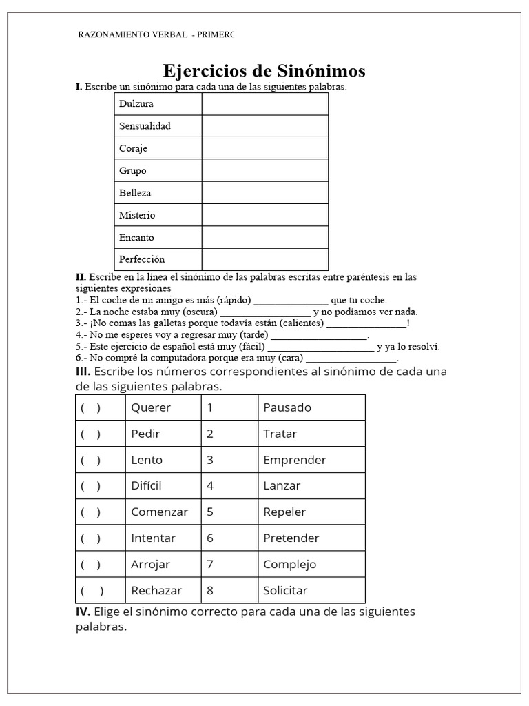 Sinónimos Primero | PDF | Métodos y materiales de enseñanza | Historia