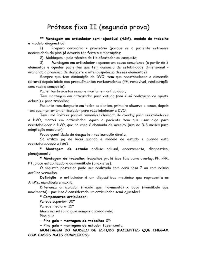 Resumo Prótese Fixa Odontologia | PDF | Prótese | Dente humano