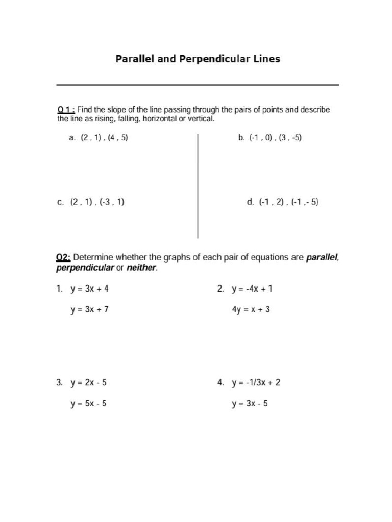 Slope of Parallel and Perpendicular Lines | PDF