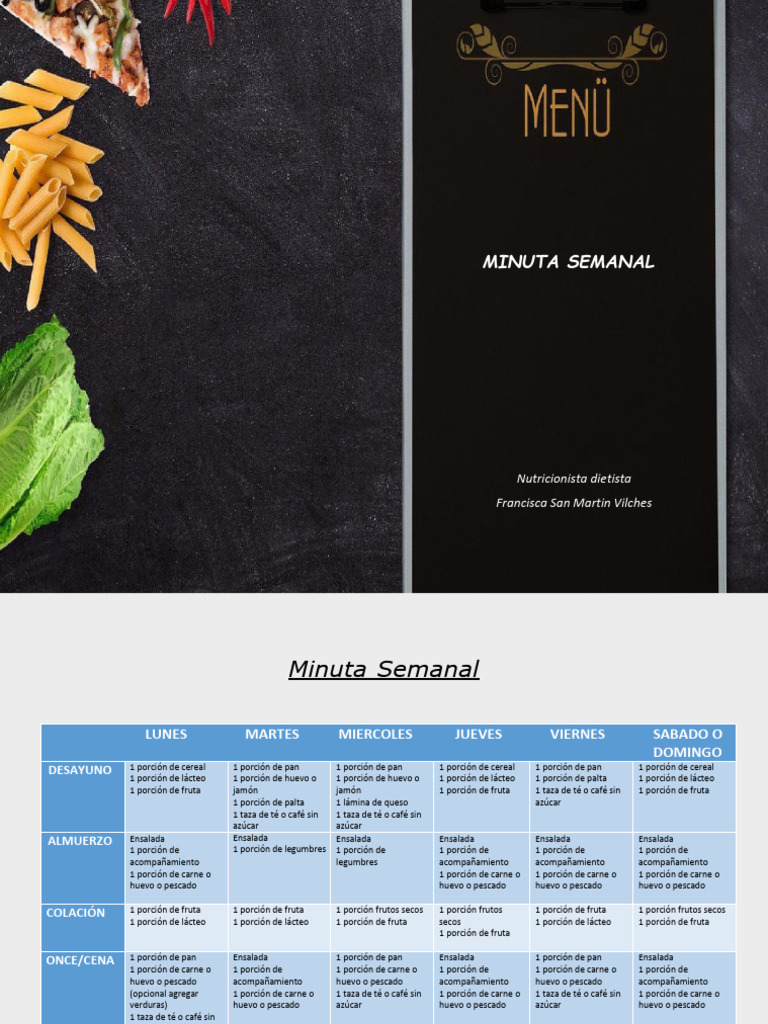 Minuta Semanal de Comidas Saludables | PDF | Preparación de comida y ...
