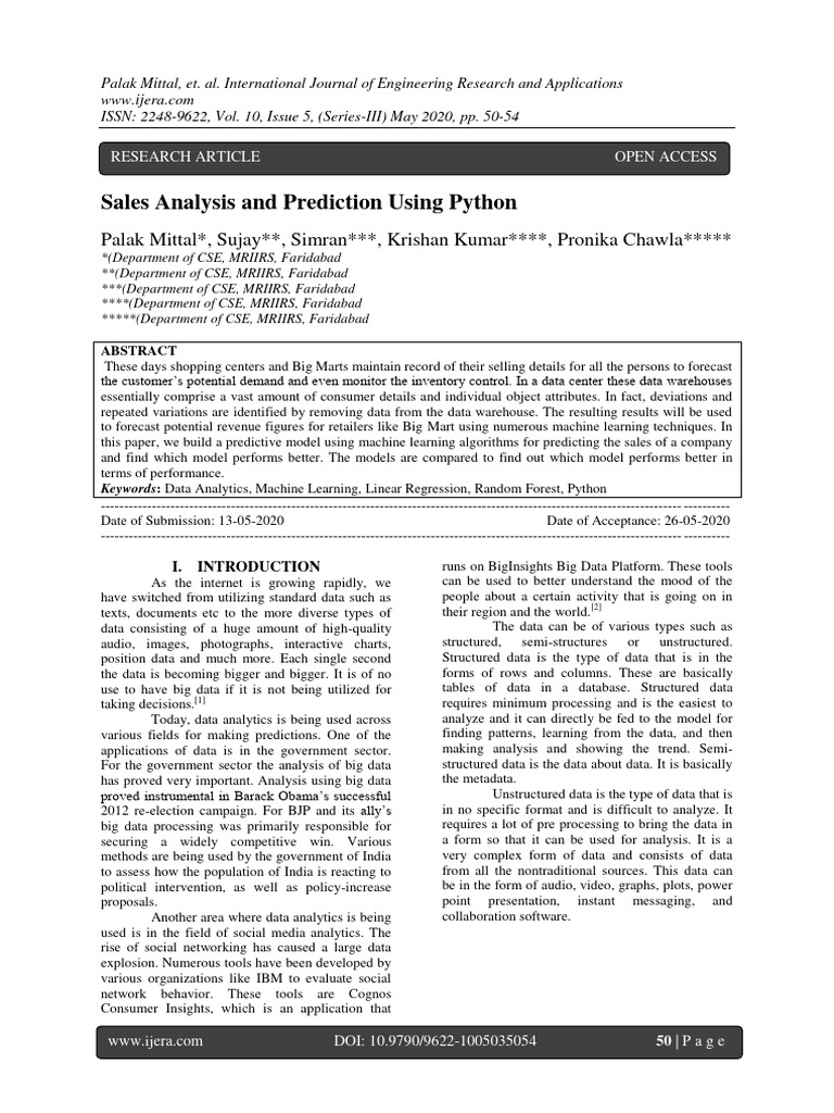 Sales Analysis and Prediction Using Pyth | PDF | Python (Programming Language) | Analytics