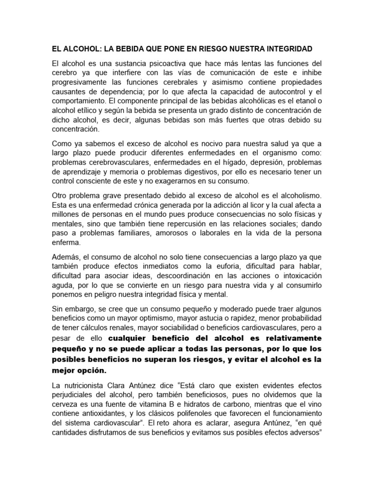 EL ALCOHOL | PDF | Alcoholismo | Bebidas alcohólicas