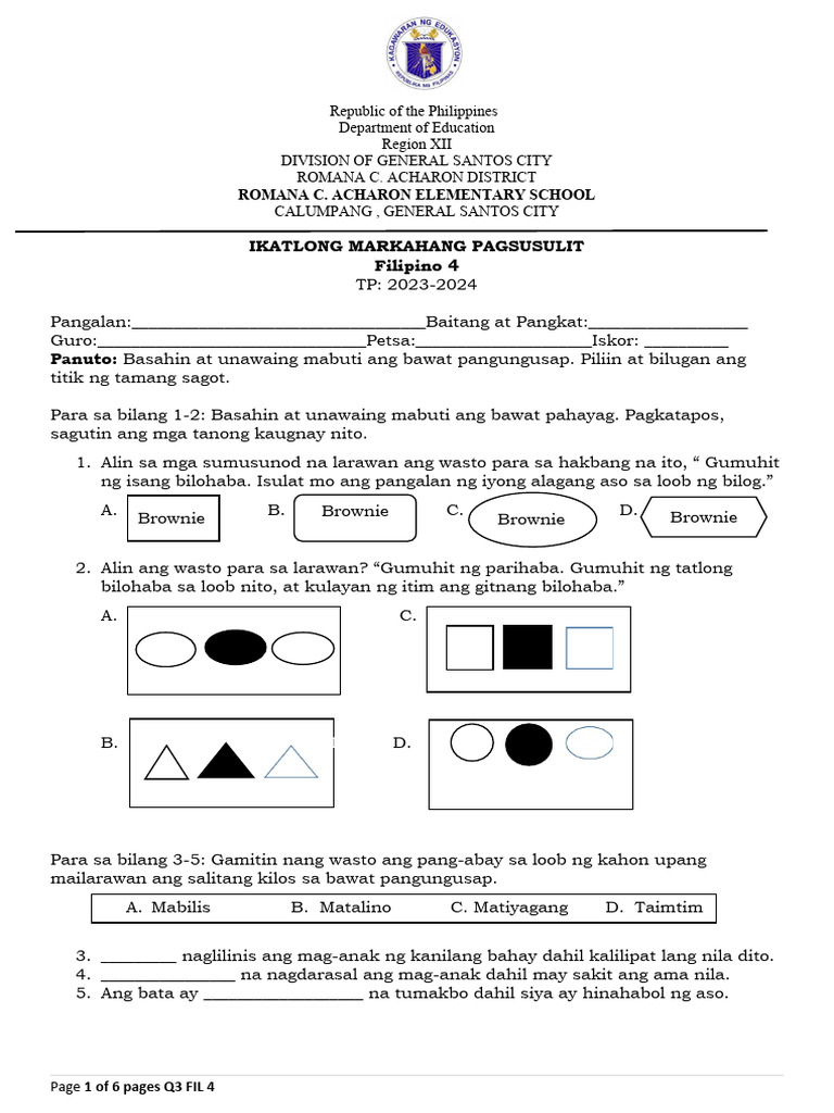 Filipino 4 q3 Exam | PDF