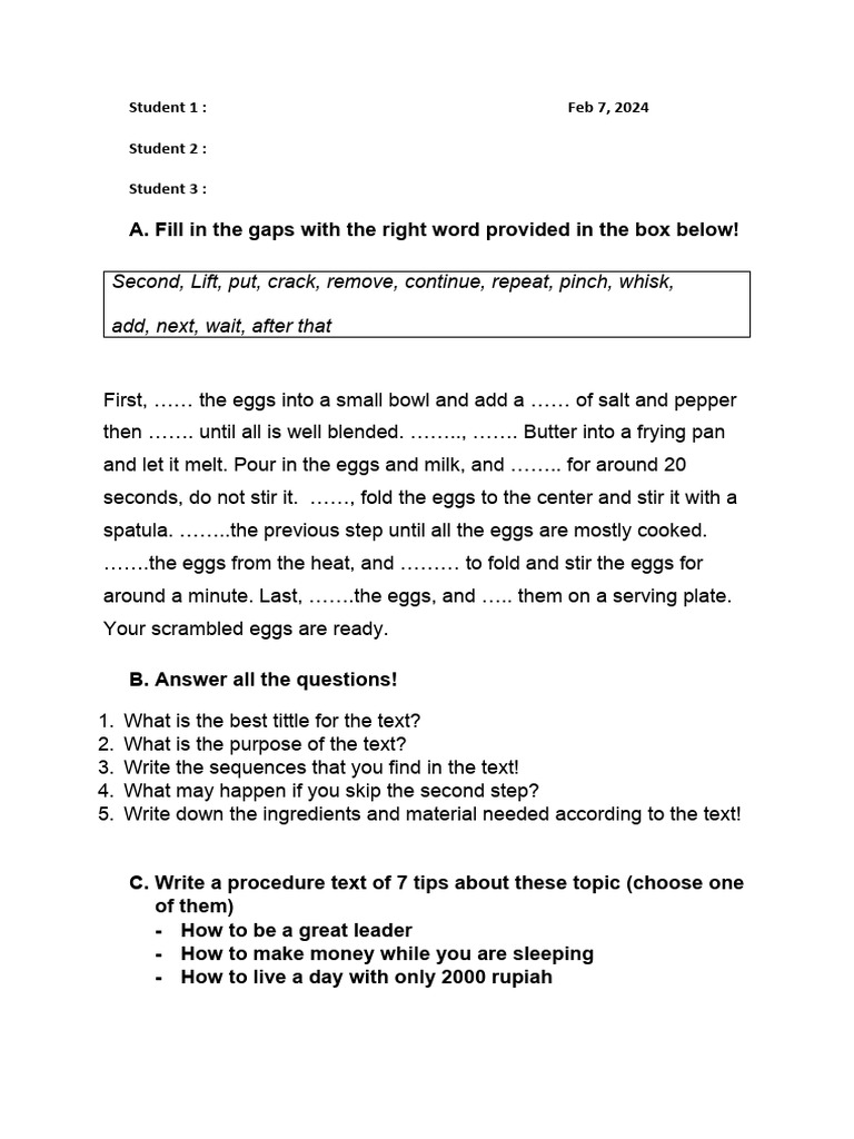 Procedure Text Exercise | PDF