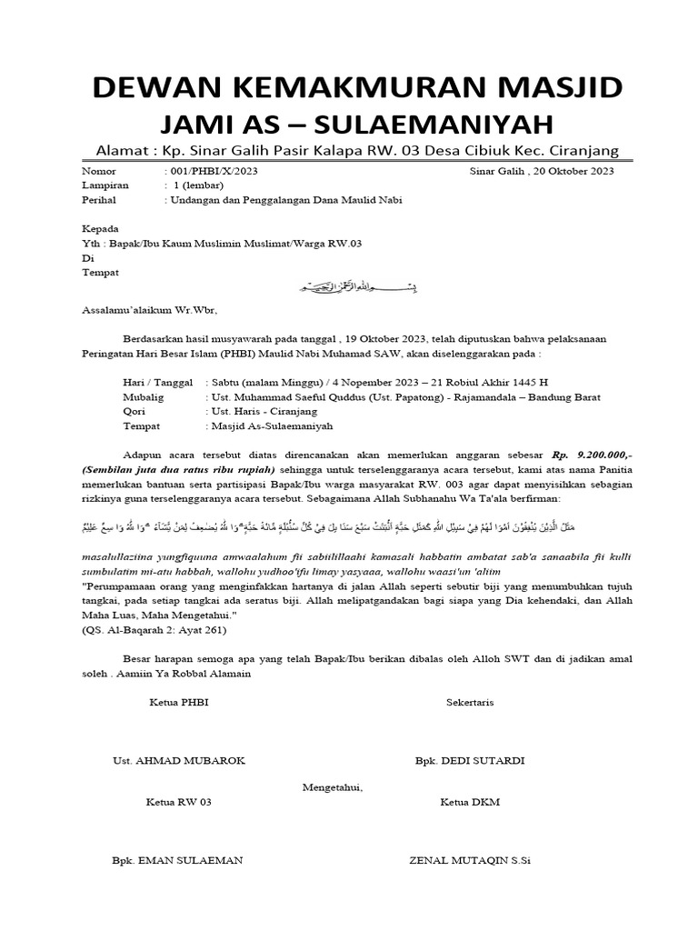 Surat Tugas Dan Undangan DKM | PDF