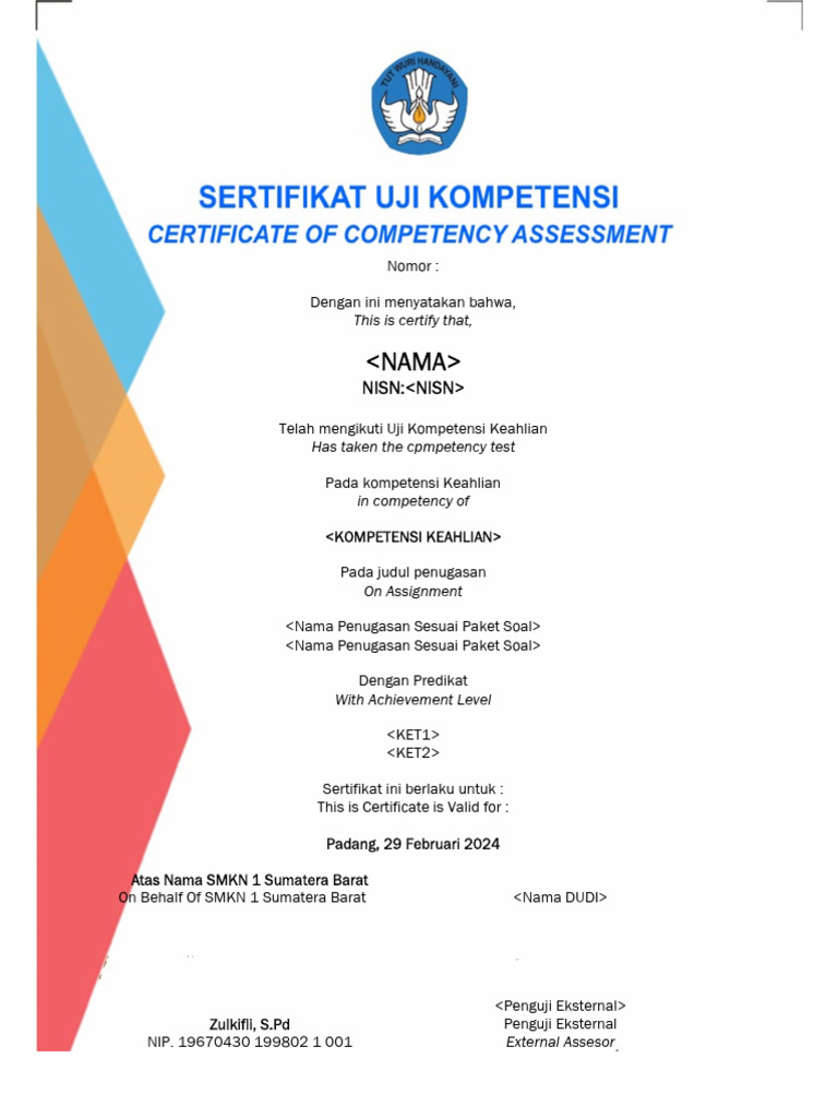Sertifikat Uji Kompetensi SMKN 1 | PDF