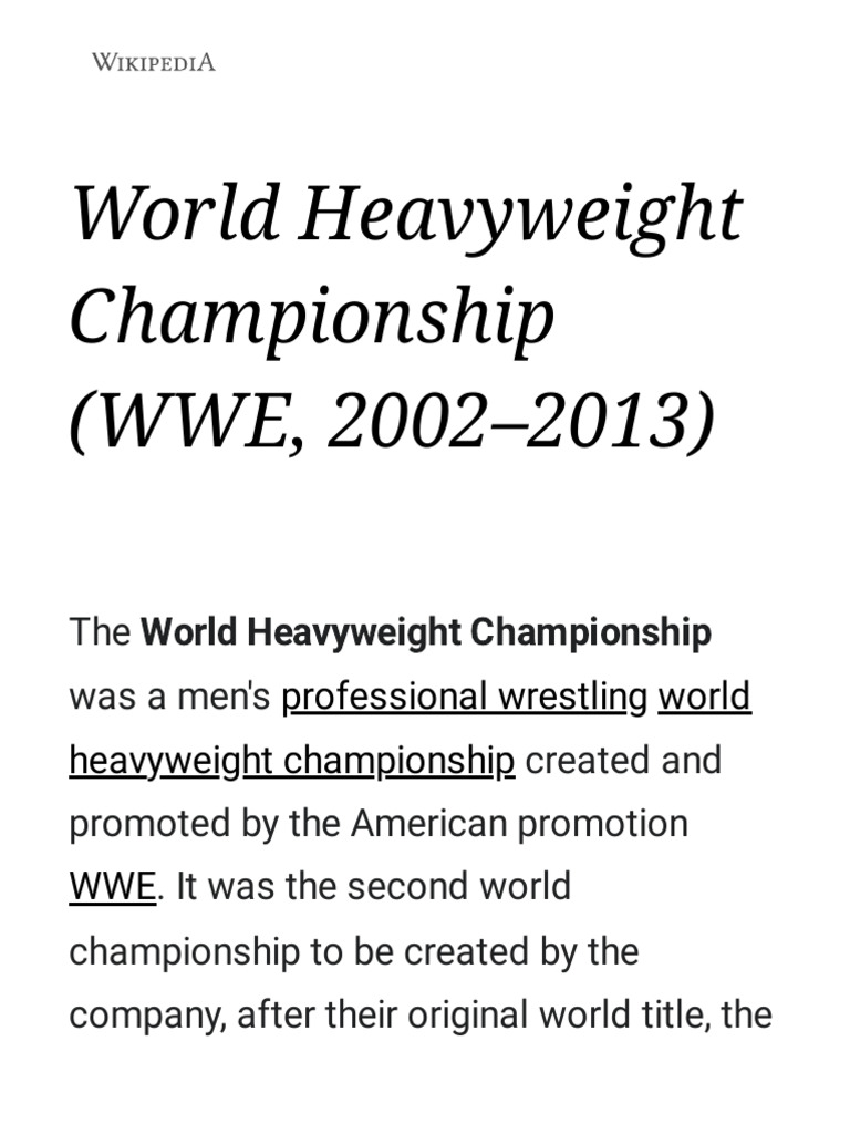 World Heavyweight Championship (WWE, 2002–2013) - Wikipedia | PDF | Wwe | Wwe Pay Per View Events