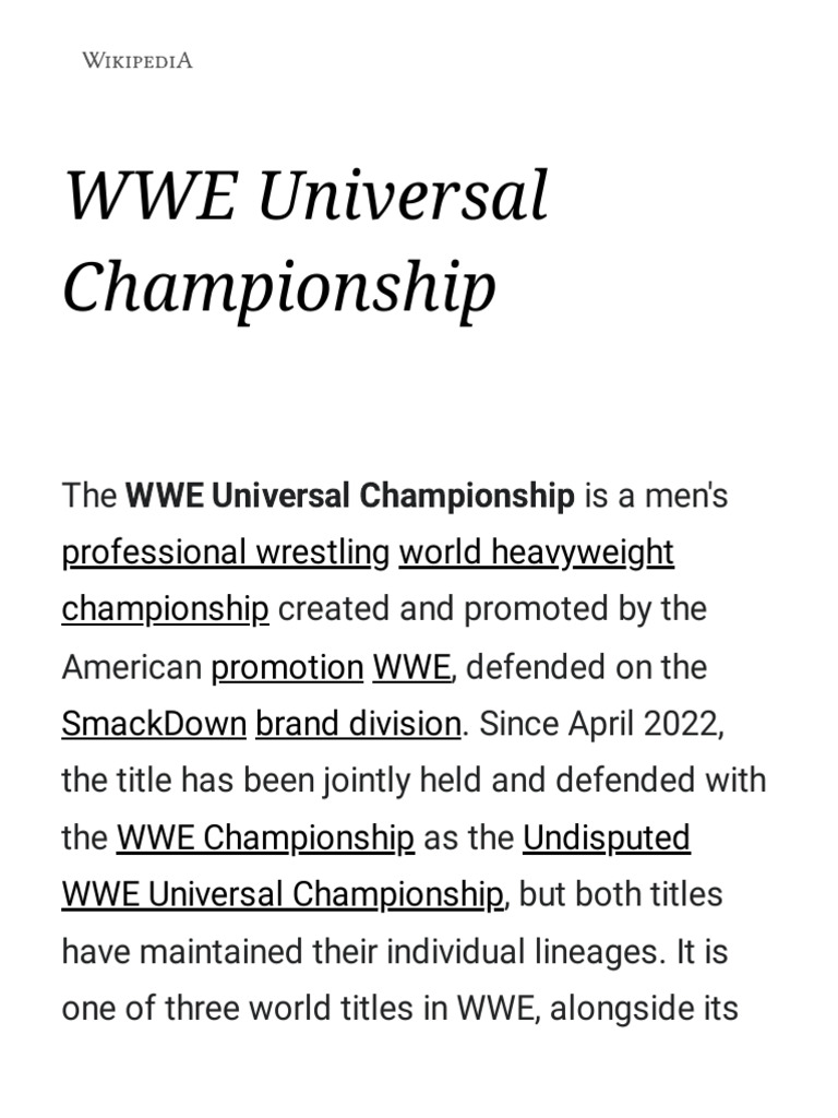 WWE Universal Championship | Download Free PDF | Wwe | Professional ...