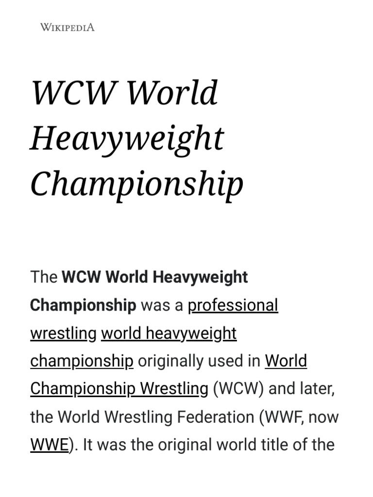 WCW World Heavyweight Championship History | PDF | Wwe | Professional ...