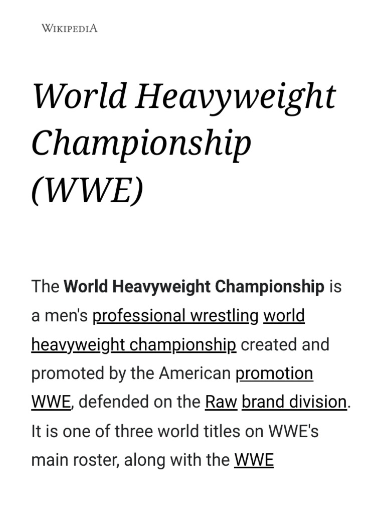 World Heavyweight Championship Wwe Wikipedia Pdf American