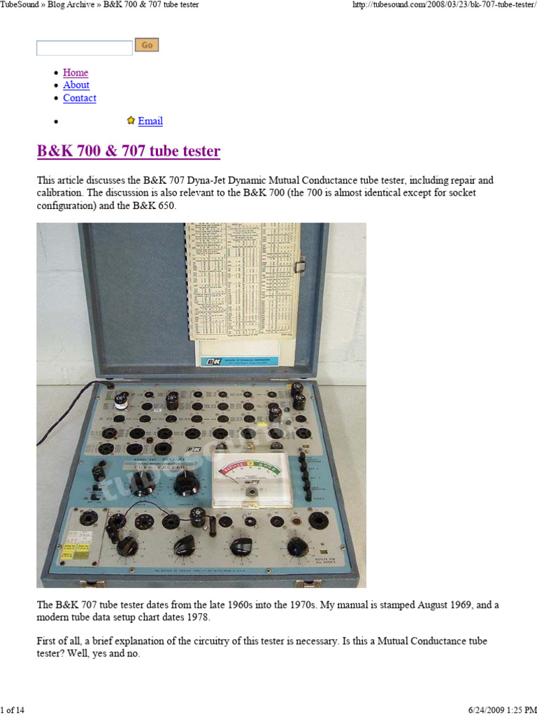 B&K 700 & 707 Tube Tester Guide | PDF | Vacuum Tube | Resistor
