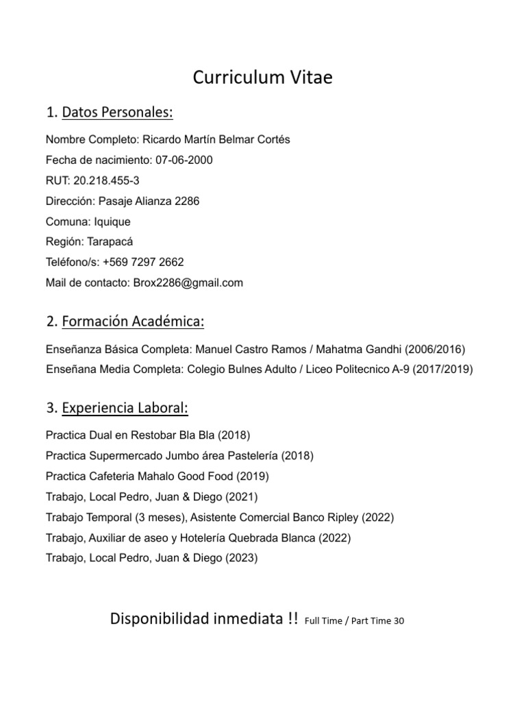 CV Ricardo Belmar: Experiencia y Formación | PDF