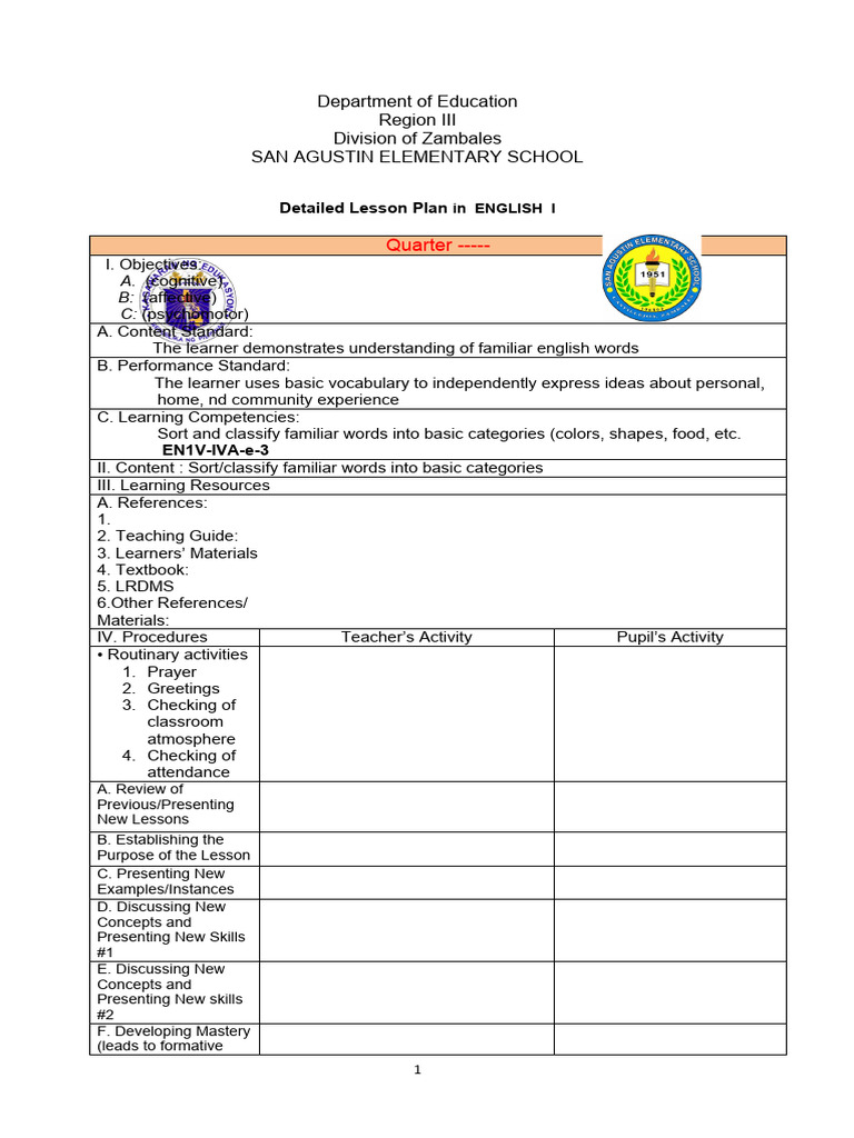 English dlp template | PDF | Learning | Behavior Modification