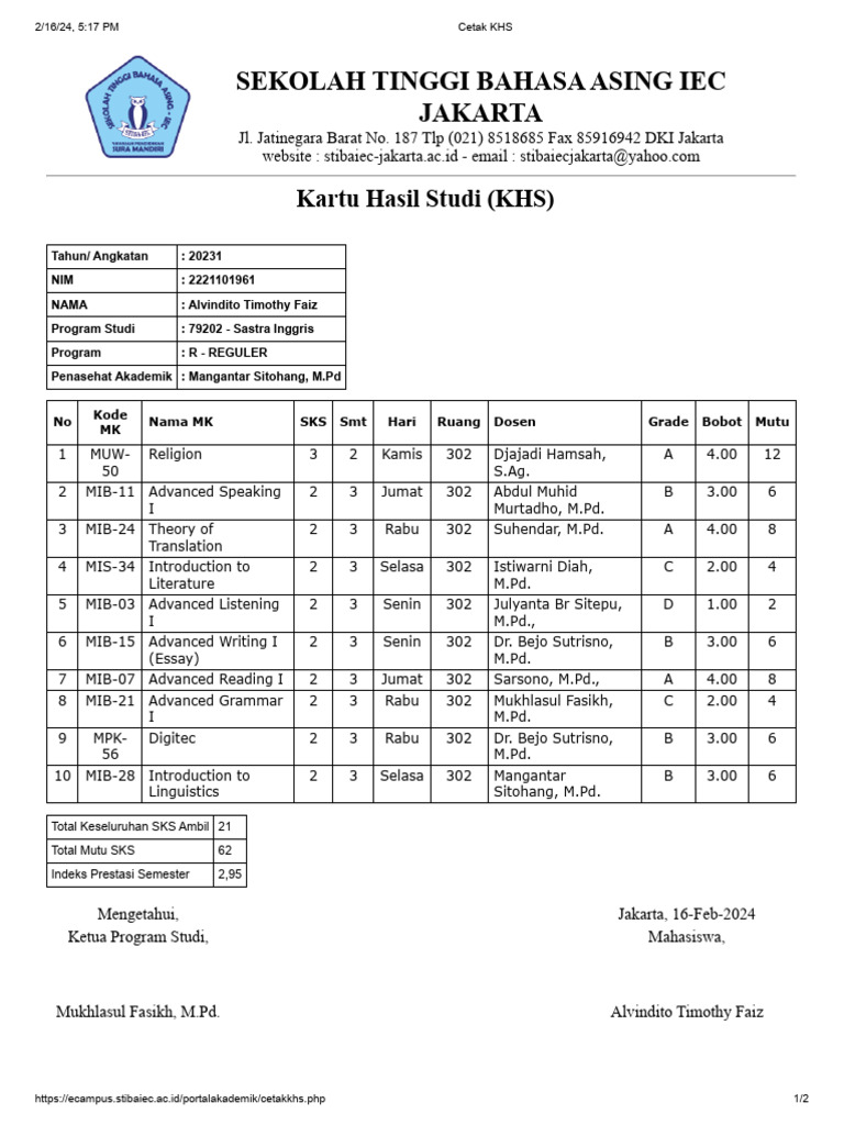 Cetak KHS | PDF