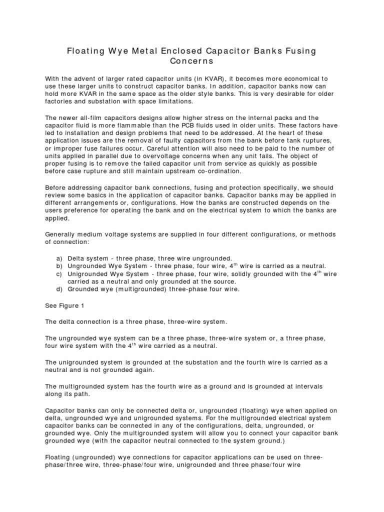 Floating Wye Metal Enclosed Capacitor Banks Fusing Concerns | PDF ...