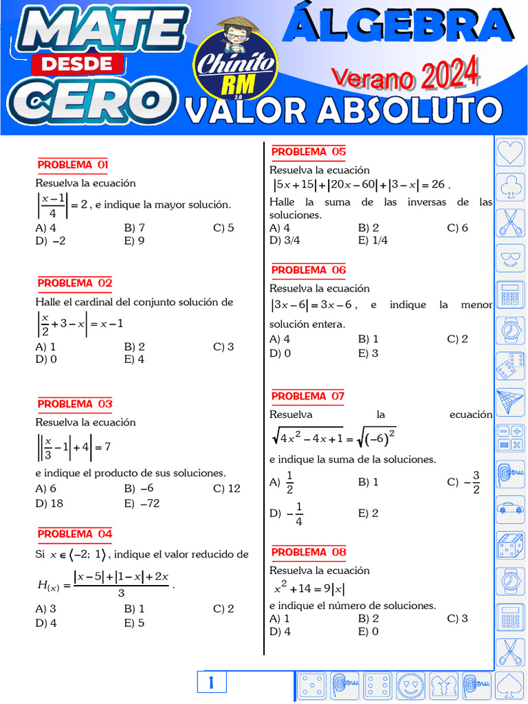 MATERIAL 45 - ALGEBRA - VALOR ABSOLUTO | PDF | Ecuaciones | Matemáticas