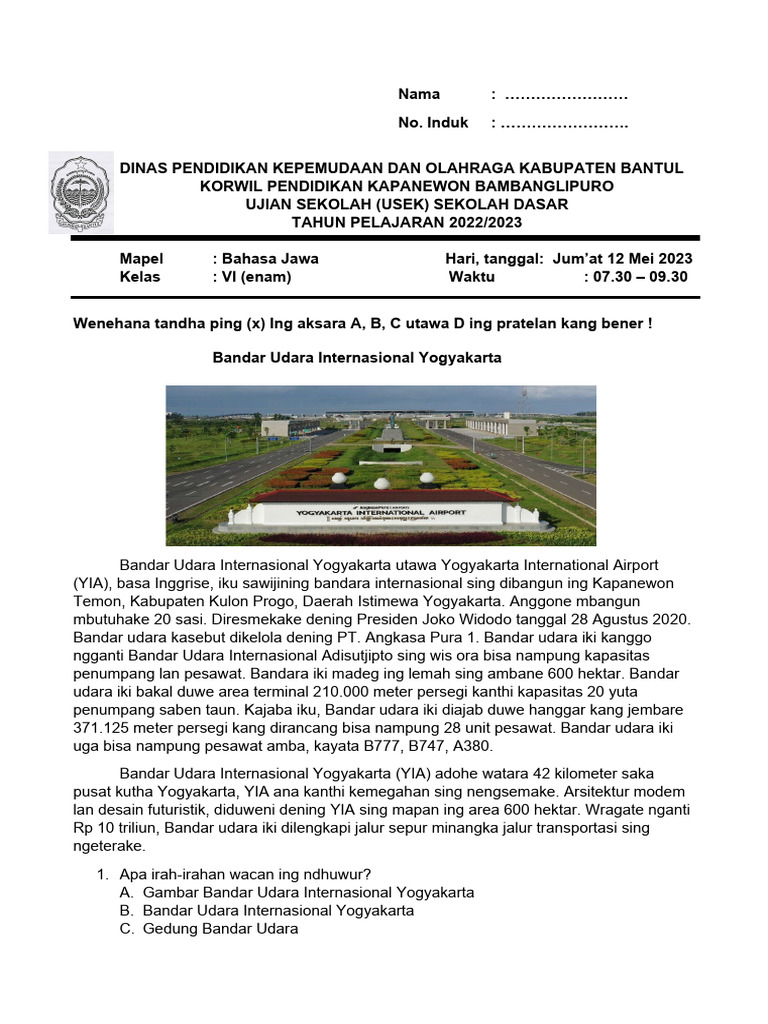 Soal Usek B. Jawa 2023 | PDF