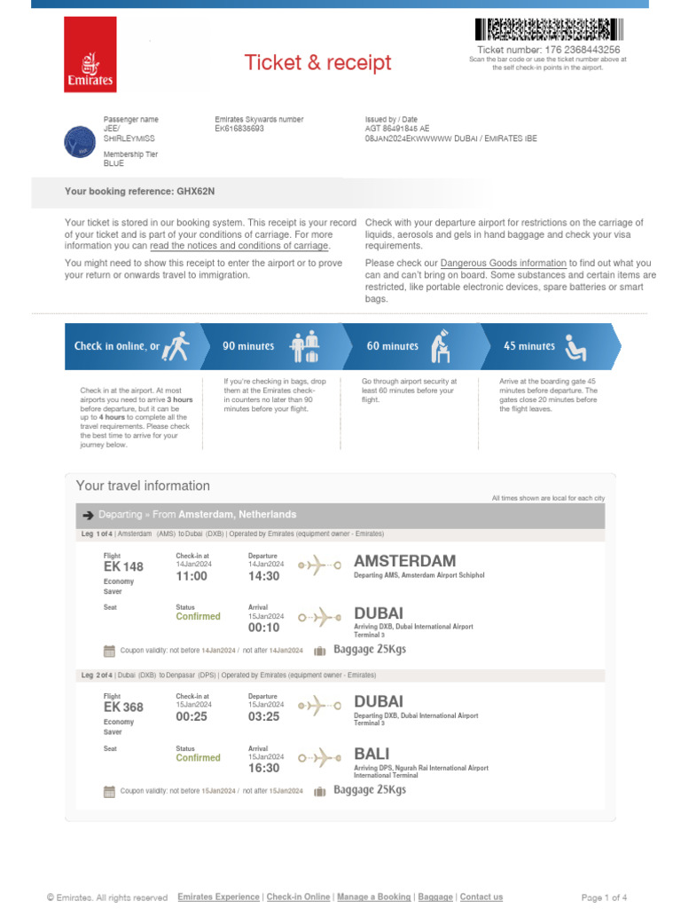 Emirates Ticket 1 | PDF | Baggage | Aviation