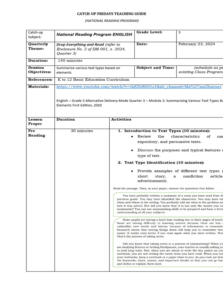 GRADE 5-National Reading Program | PDF | Education Theory | Behavior ...