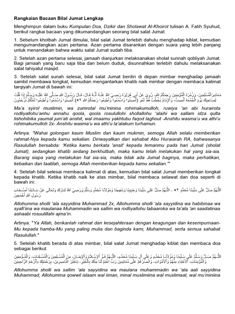 Bacaan Bilal Jumat Lengkap dan Hikmah | PDF | Kajian Bahasa Asing