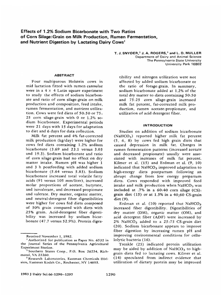 Snyder 1983 | PDF | Milk | Sodium Bicarbonate