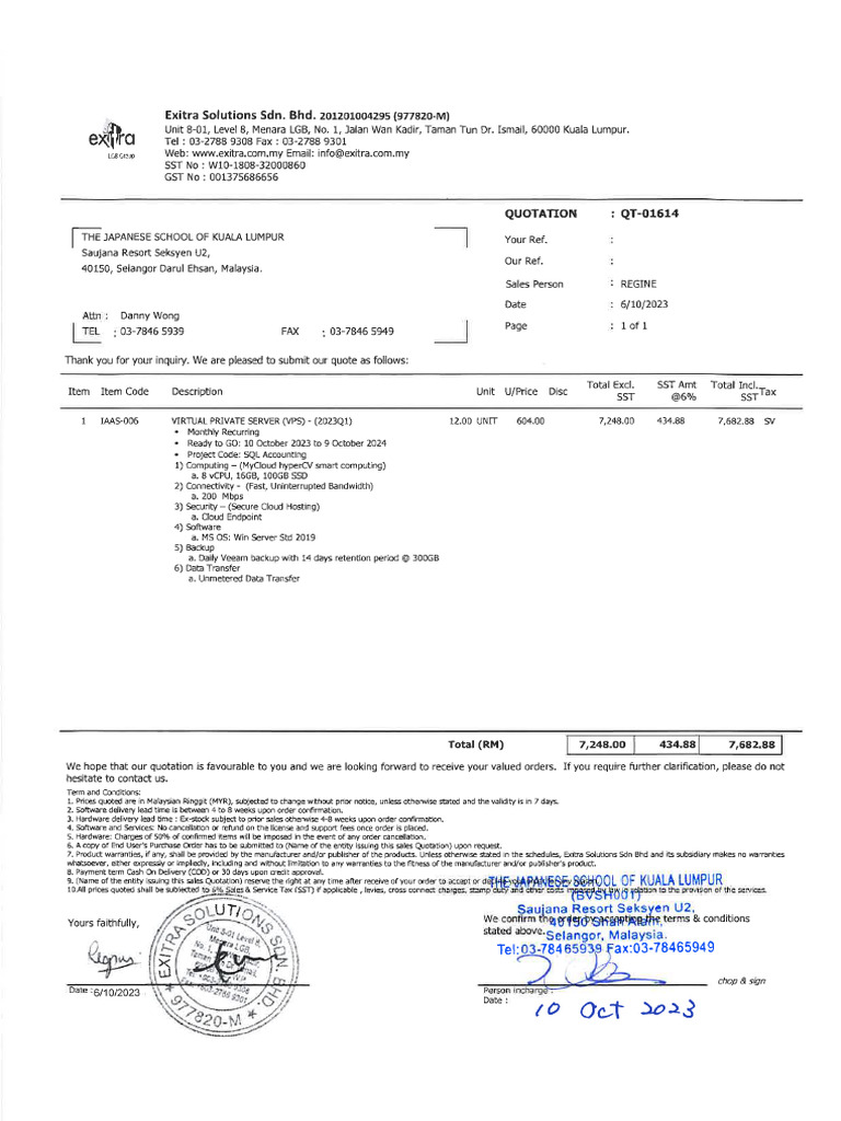 Quotation For The Japanese School of Kuala Lumpur - VPS 09102023 ...