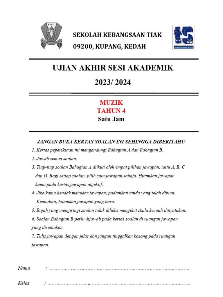 Kulit Kertas Uasa Tahap 2 2023-2024 | PDF